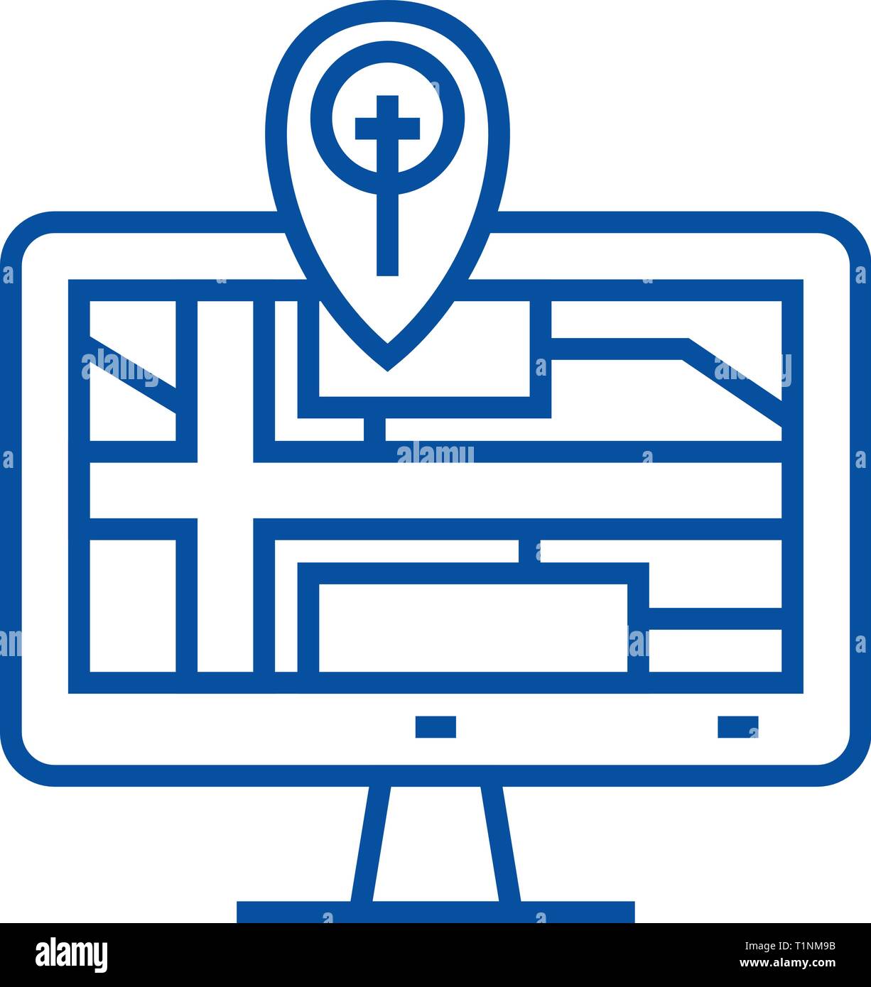 Navigation monitor with map line icon concept. Navigation monitor with ...