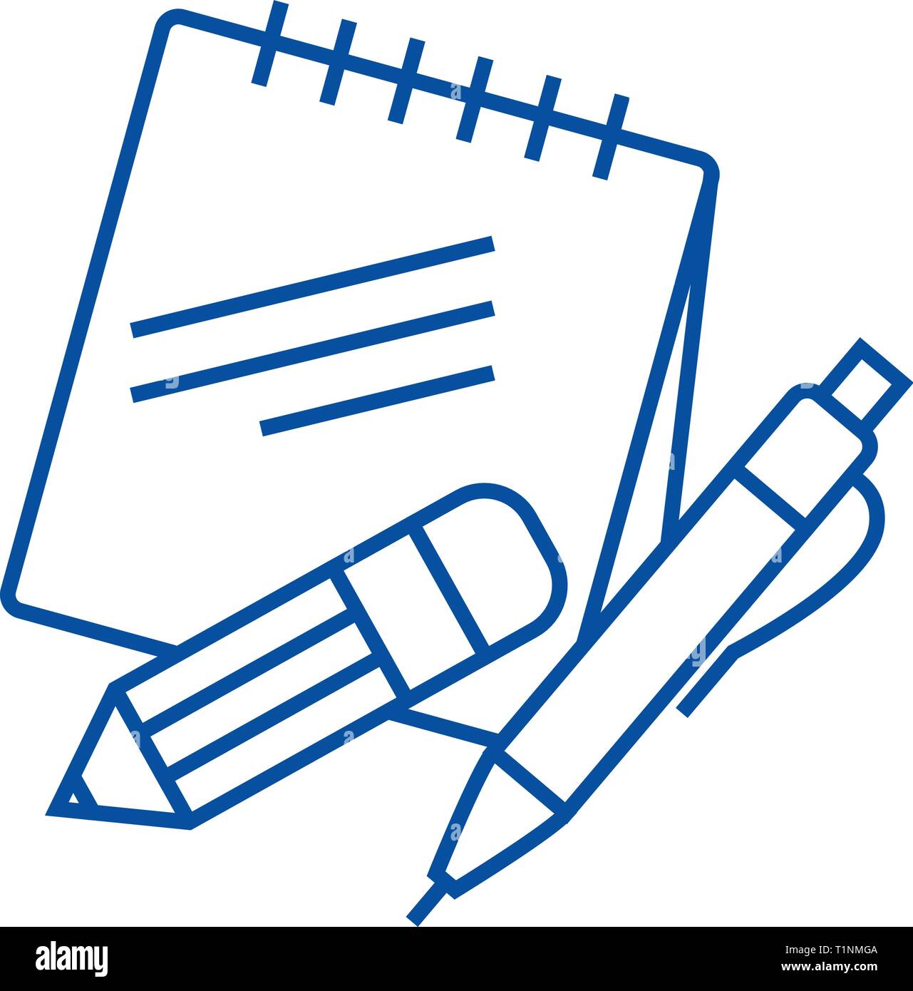 Notes with pen and pencil line icon concept. Notes with pen and pencil ...