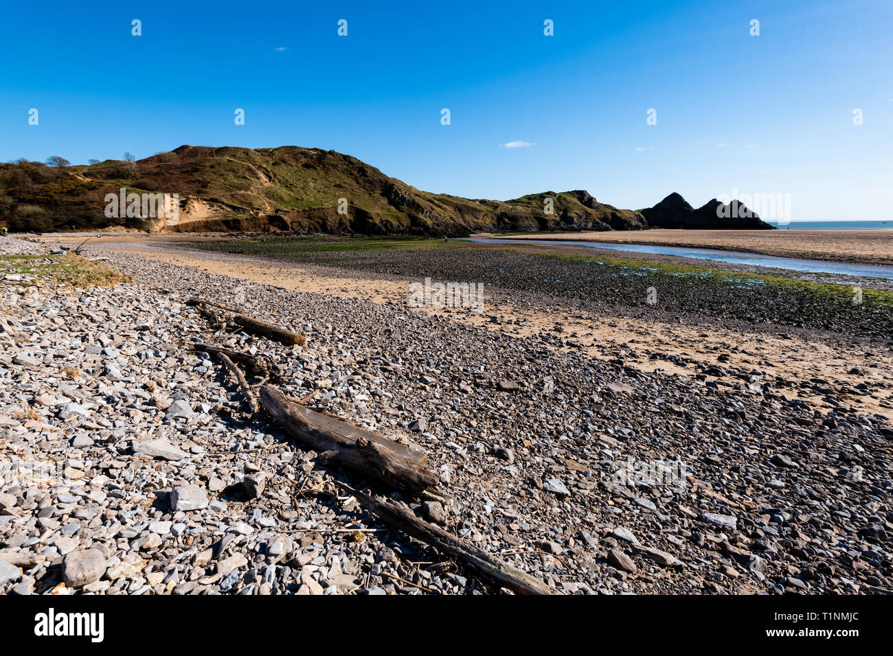 Three Cliffs Bay south coast beach the Gower Peninsula Swansea Wales uk ...