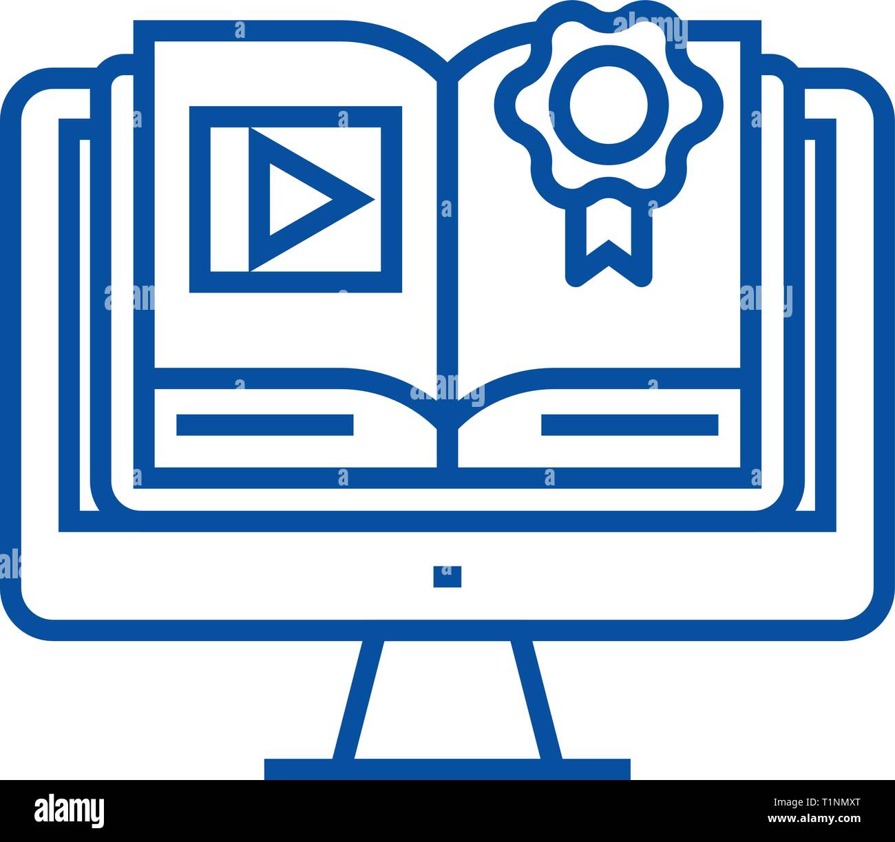 Online courses, computer with bo line icon concept. Online courses ...