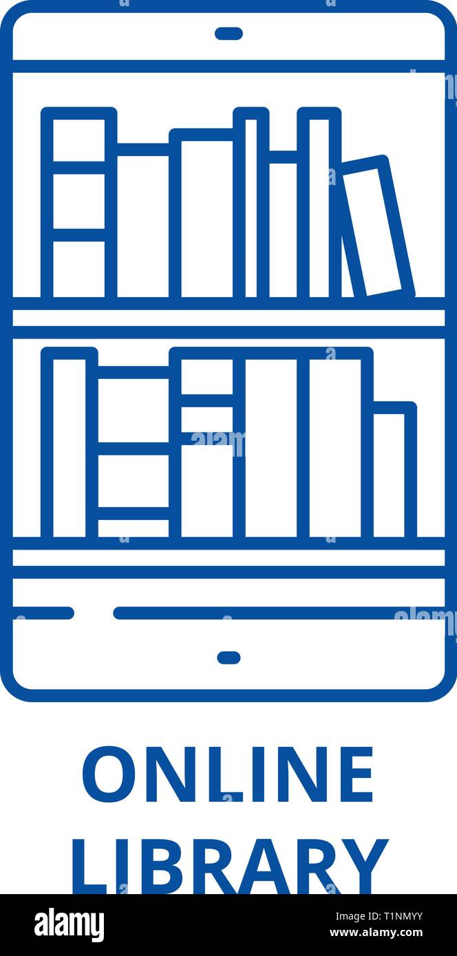 Online library line icon concept. Online library flat vector symbol ...