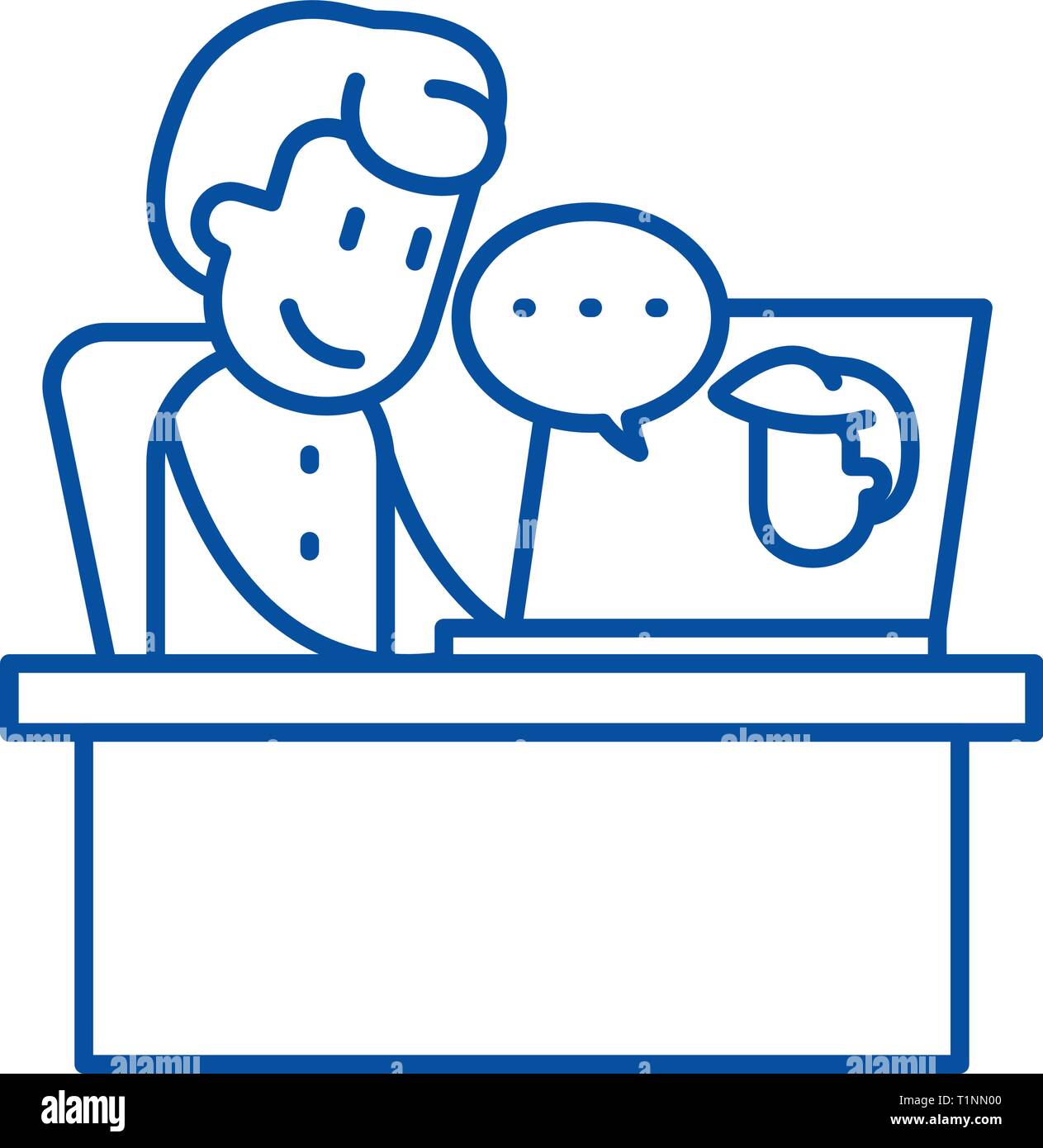 Online meeting line icon concept. Online meeting flat vector symbol ...