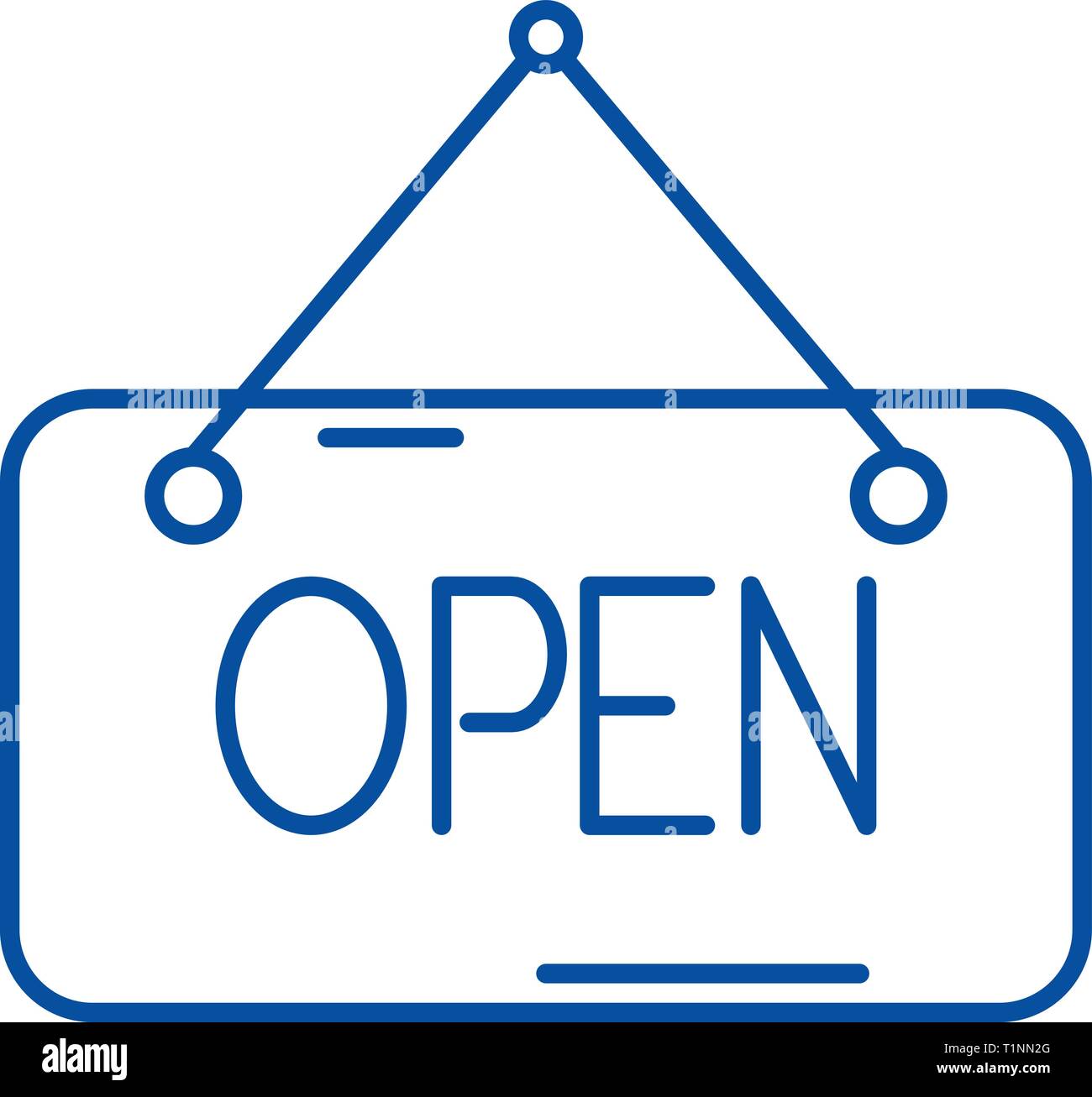 Open inscription line icon concept. Open inscription flat vector symbol ...