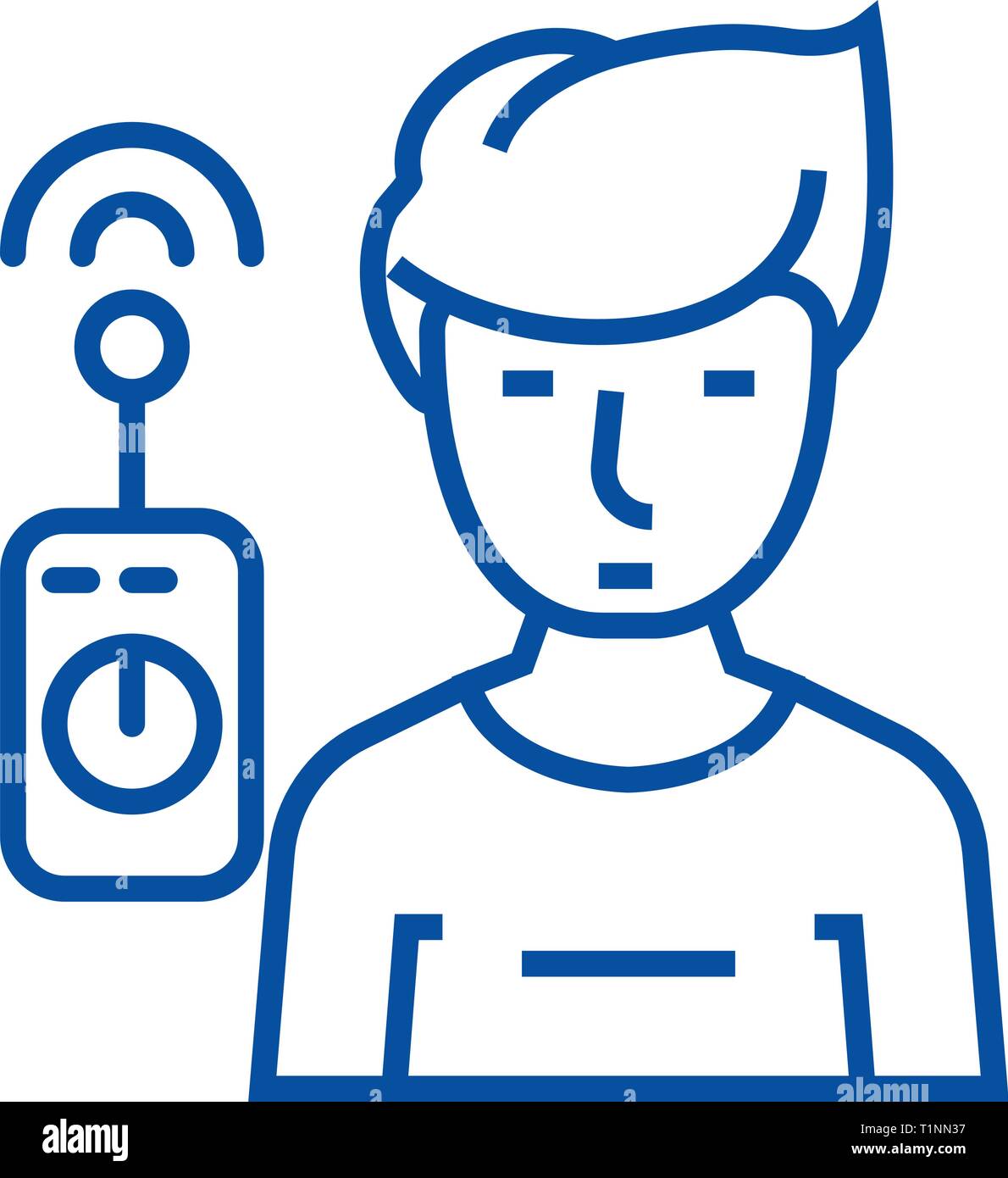 Operator with remote controller line icon concept. Operator with remote ...