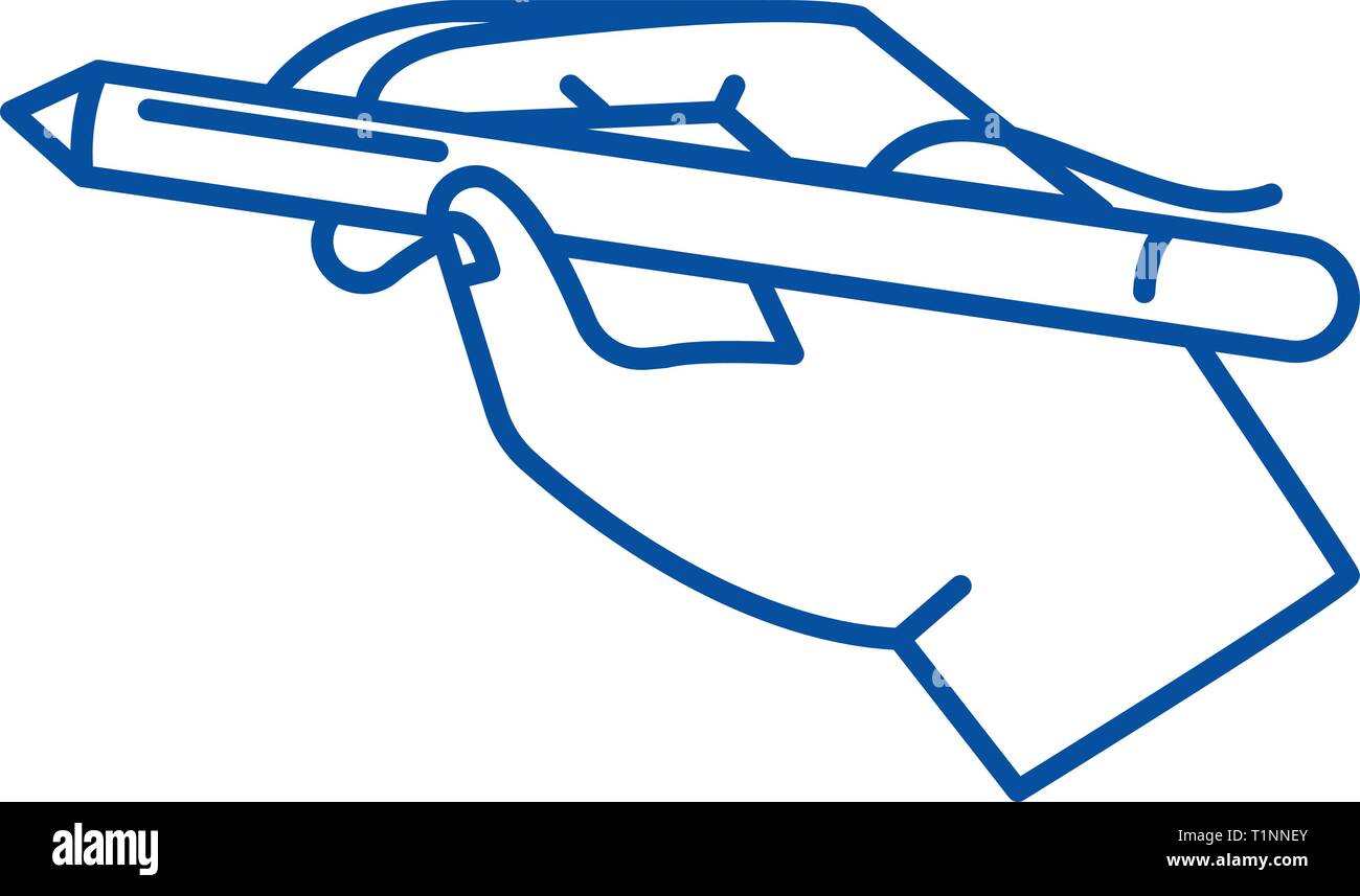 Pen in hand line icon concept. Pen in hand flat vector symbol, sign ...