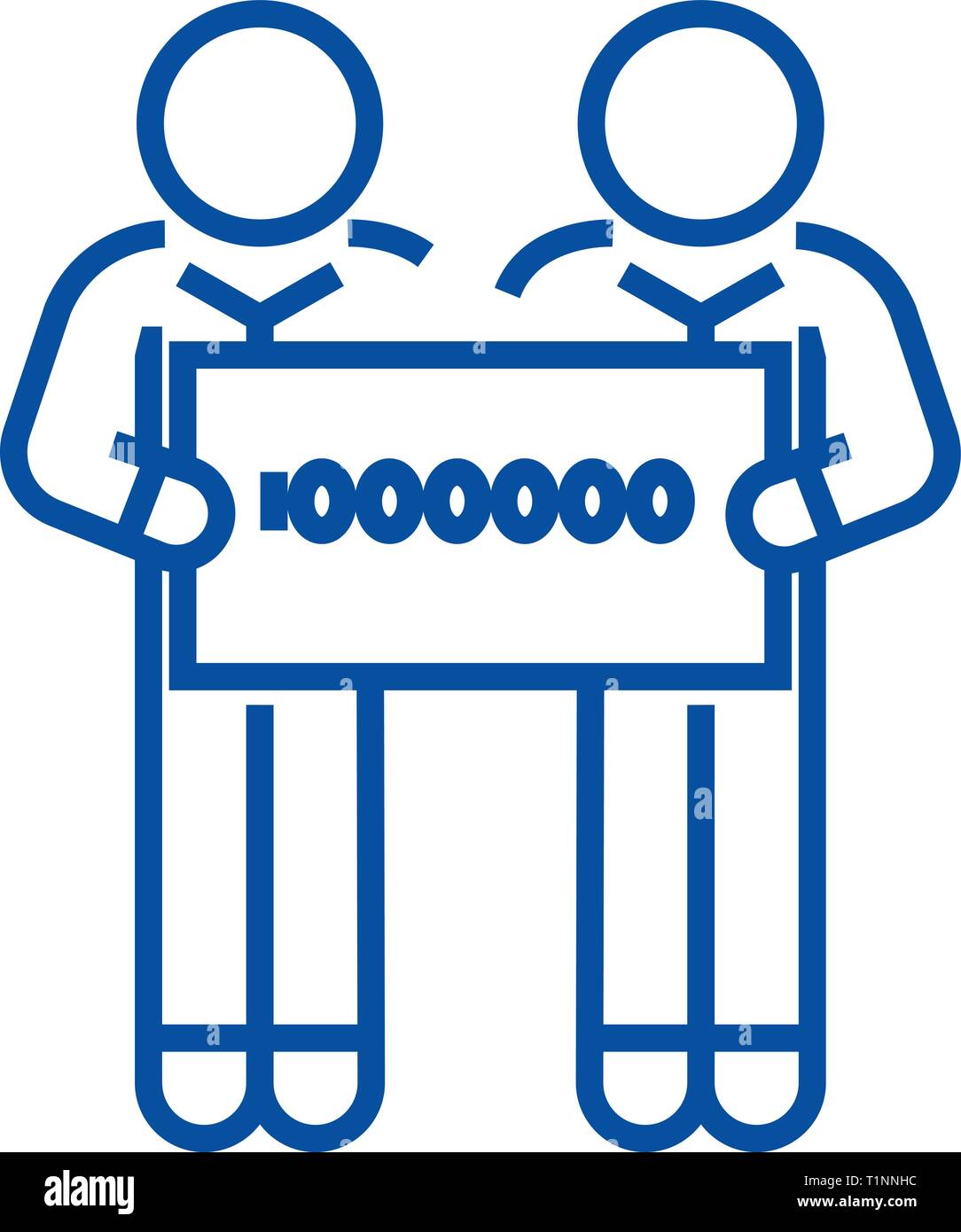 People holding large check of one million dollar line icon concept ...