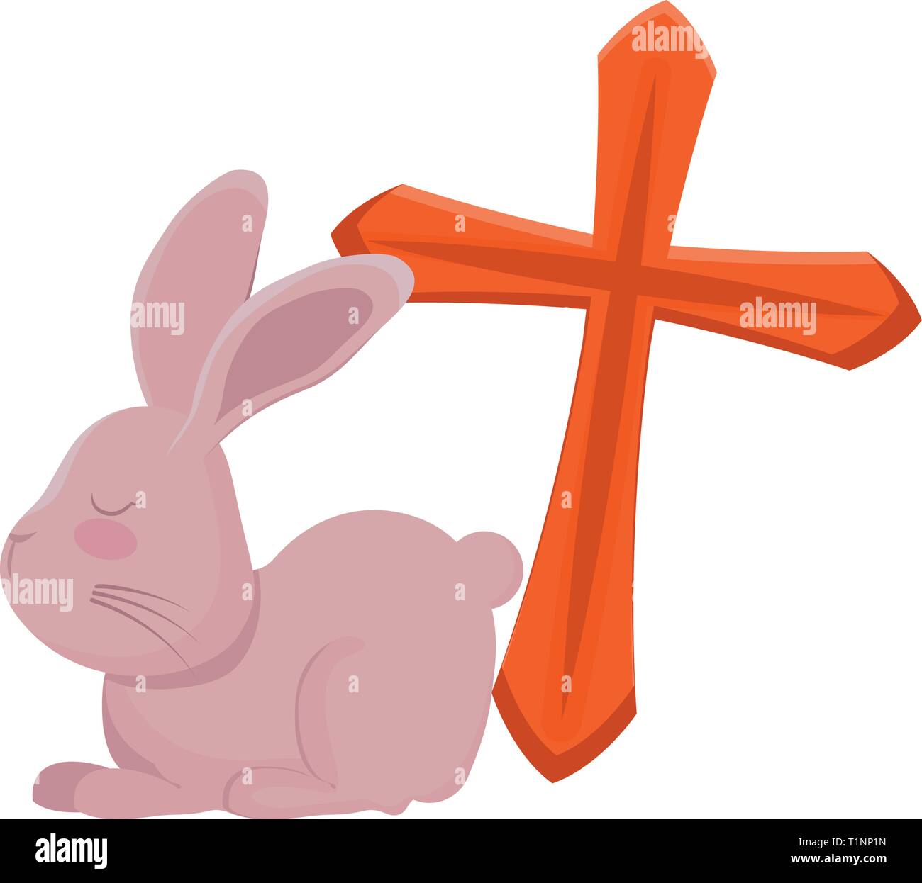 cute rabbit with wooden catholic cross vector illustration design Stock ...