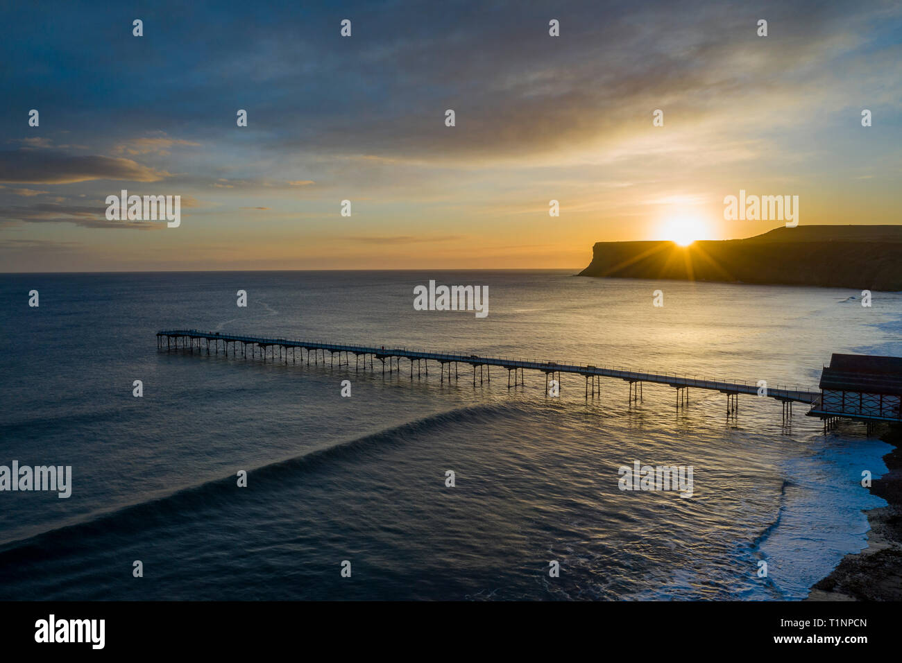 Saltburn Pier North Yorkshire at High Tide and Winter Dawn Stock Photo ...
