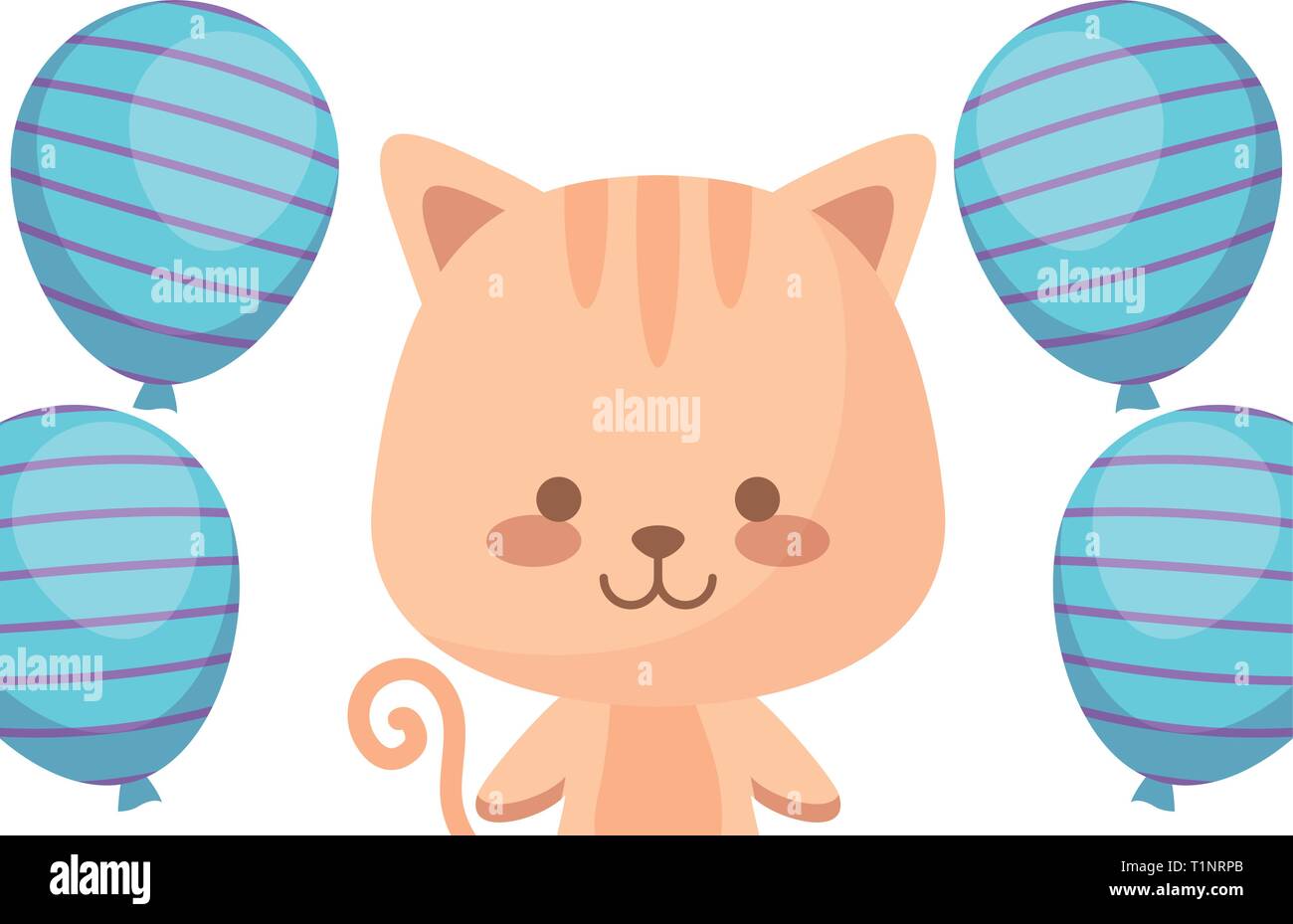 cute cat with balloons helium vector illustration design Stock Vector ...