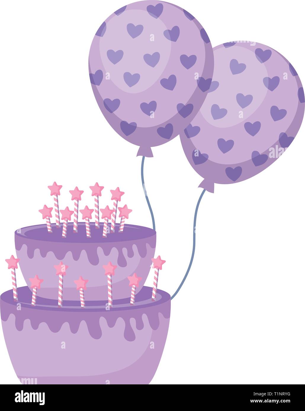 sweet cake with candles and balloons helium vector illustration design ...