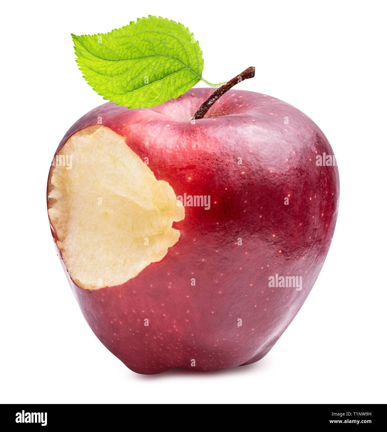 Red apple with missing a bite isolated on white background. Clipping ...