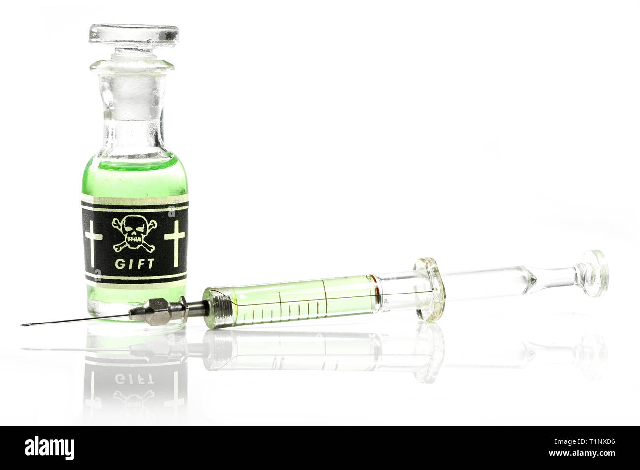 vintage German bottle of poison with glass syringe isolated on white ...
