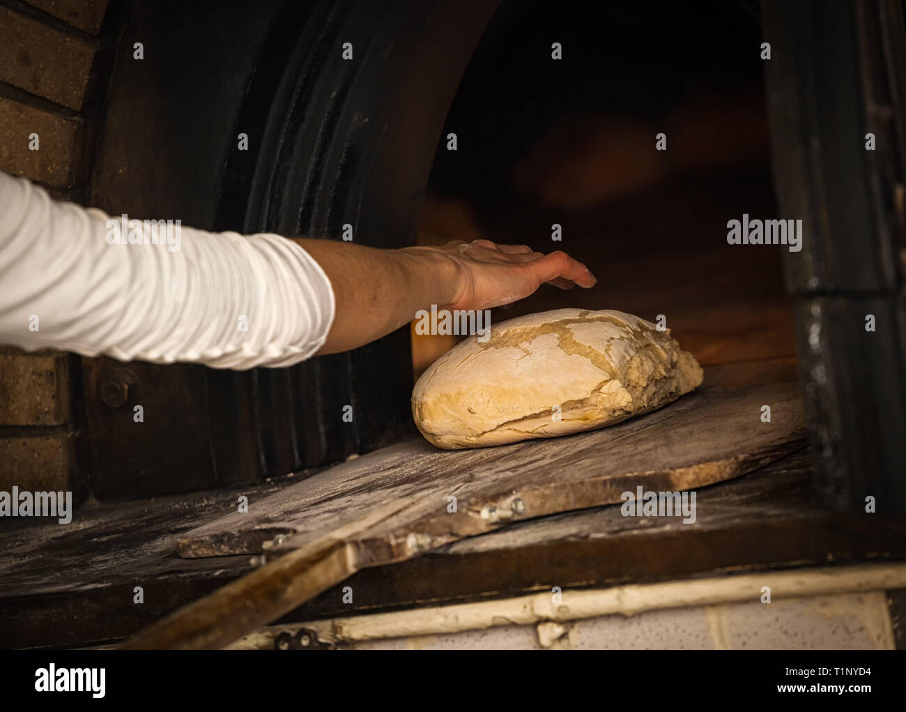 Daily production of bread baked with wood oven with traditional method ...