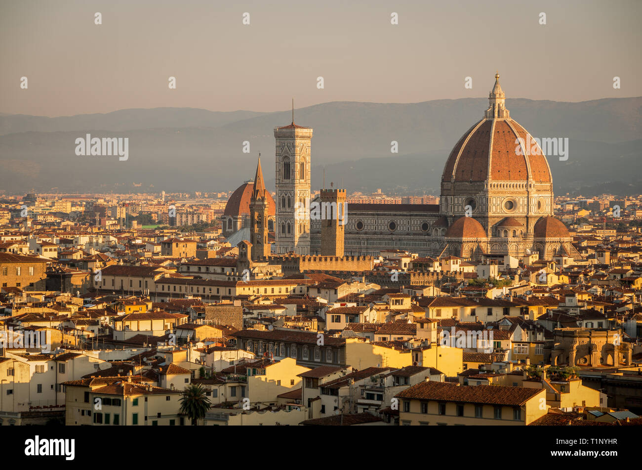 Panorama of Florence with main monument Duomo Santa Maria del Fiore at ...