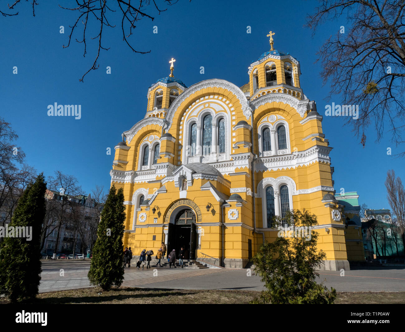 KYIV, UKRAINE - MARCH 13, 2019: Wide image of square with Saint ...