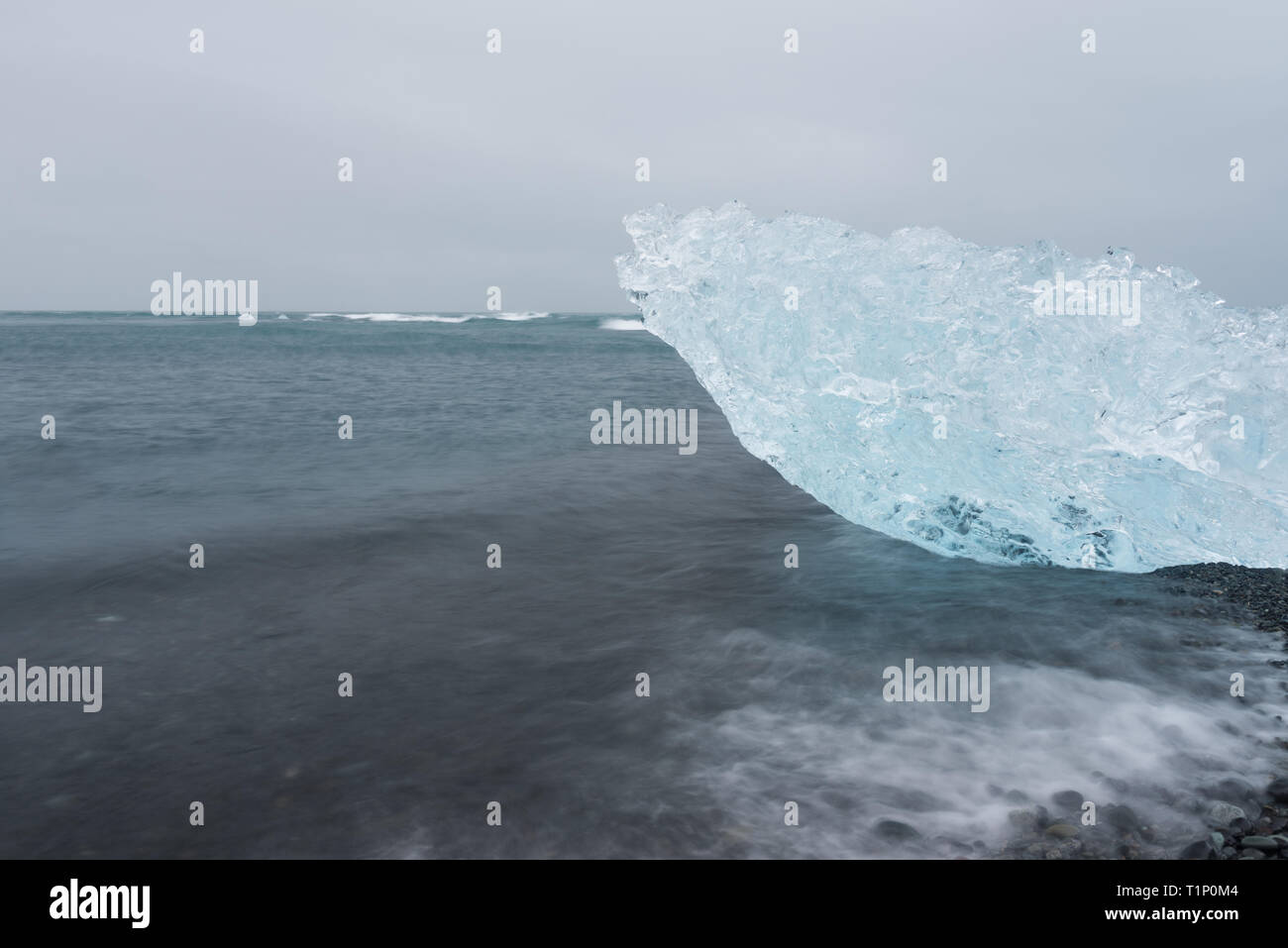 Icebergs in the diamond beach, Jokulsarlon. The blue is from the pure ...