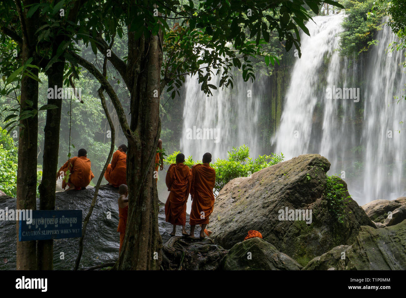 Buddihst monks at the Kulen Waterfall near Siem Reap in Cambodia Stock ...