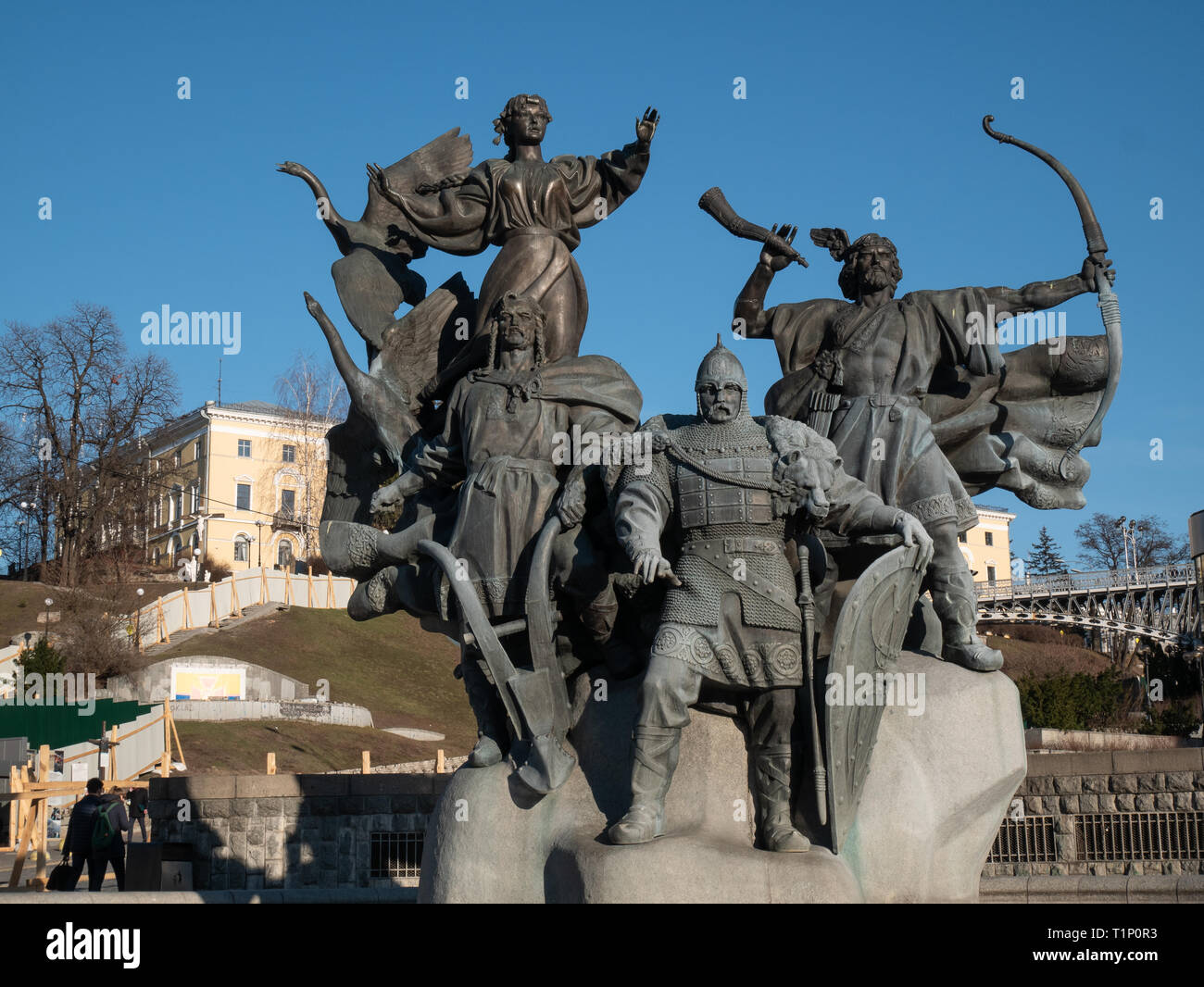 KYIV, UKRAINE - MARCH 13, 2019: Monument of Kiev city founders - three ...