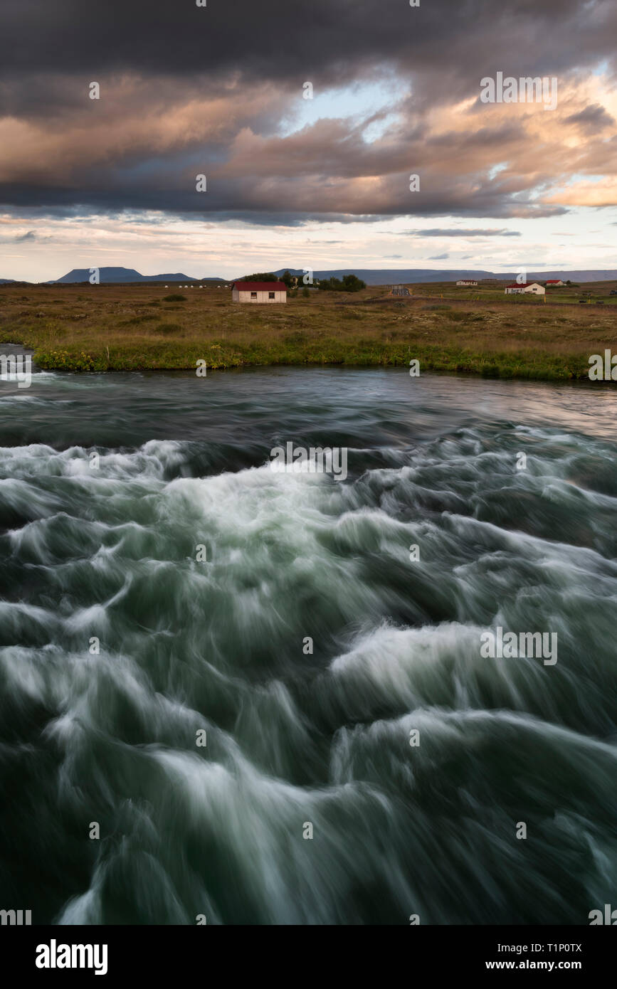 Summer Iceland Landscape with Raging River at Overcast Weather Stock ...