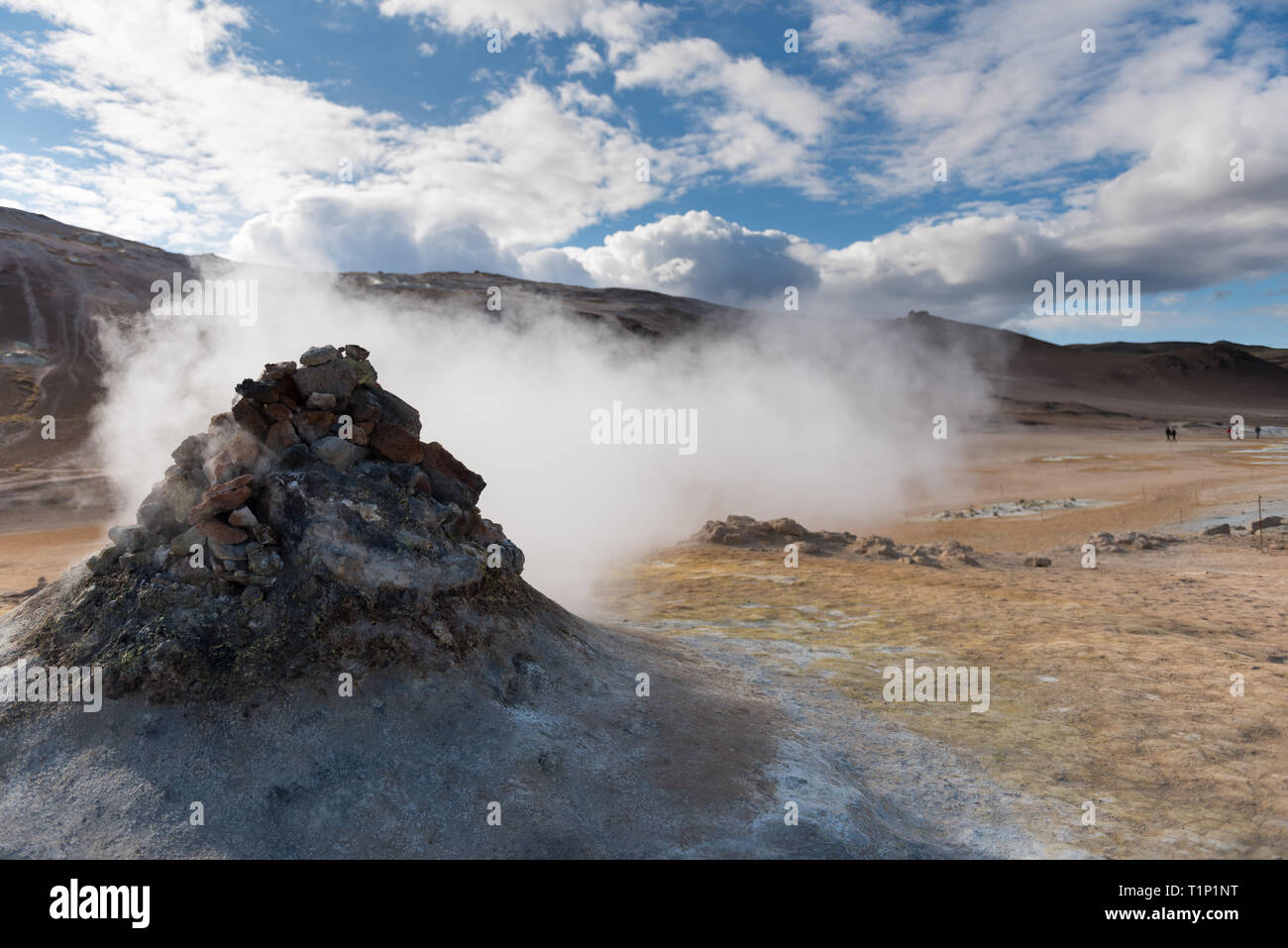 Smoking fumarole near Hverir geothermal area, Myvatn Lake area, Iceland ...