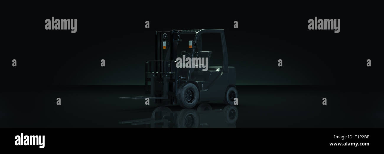 Forklift truck in dark background. 3d rendering Stock Photo - Alamy