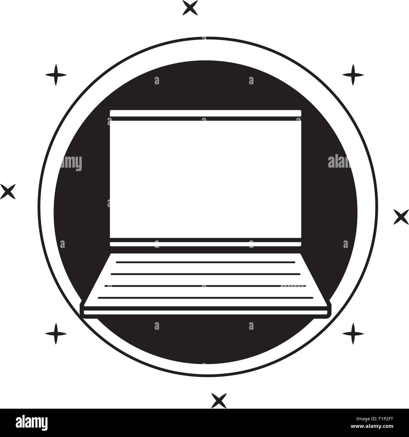 laptop computer in frame circular vector illustration design Stock ...