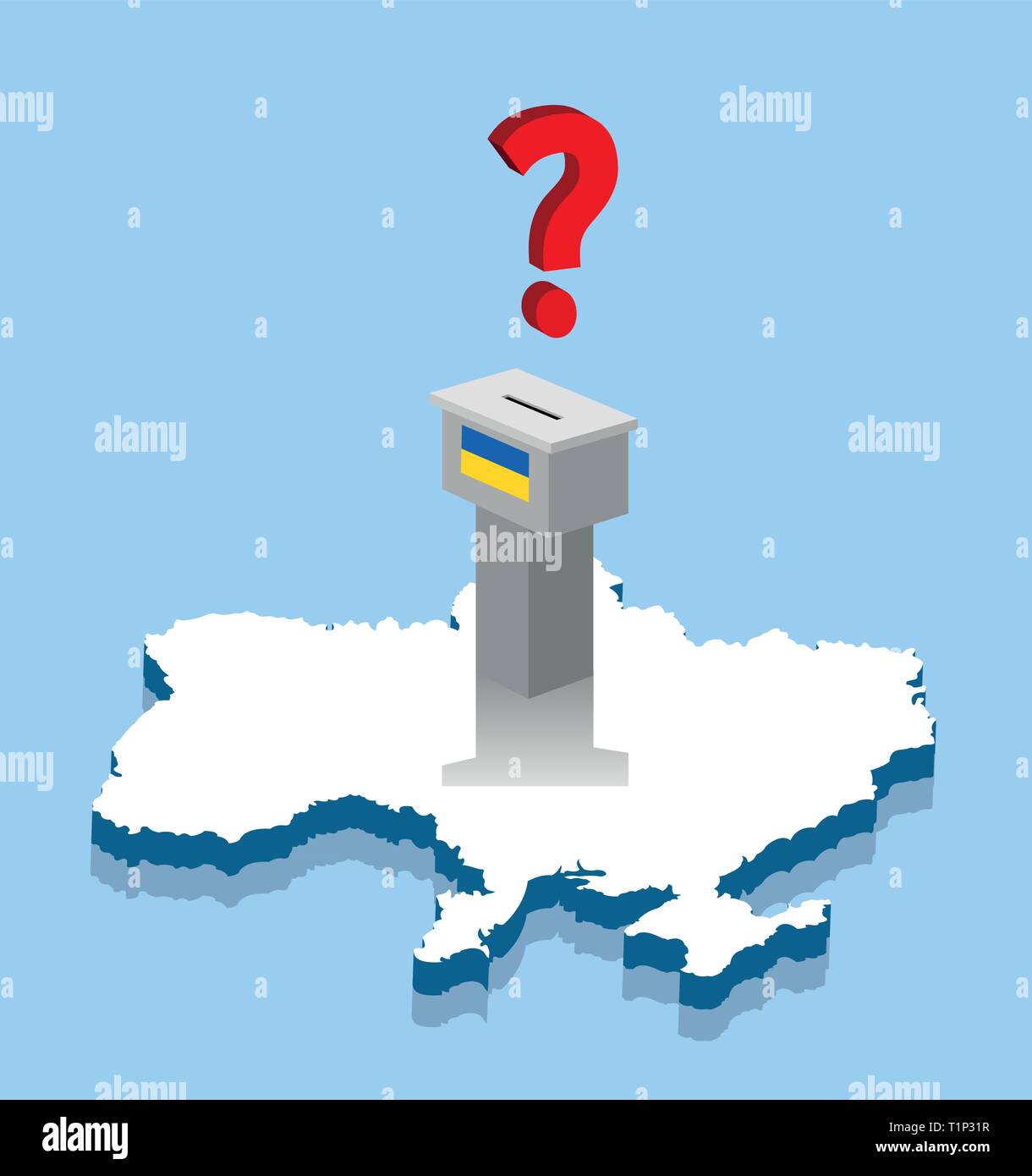 Ukrainian election results with question mark and voting box over 3D ...