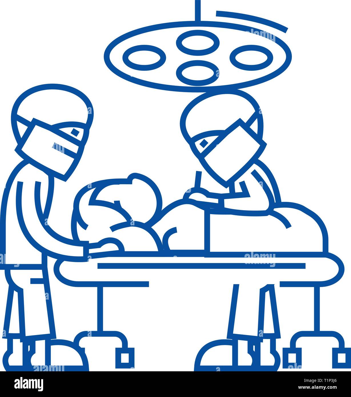 Hospital room with line icon concept. Hospital room with flat vector ...