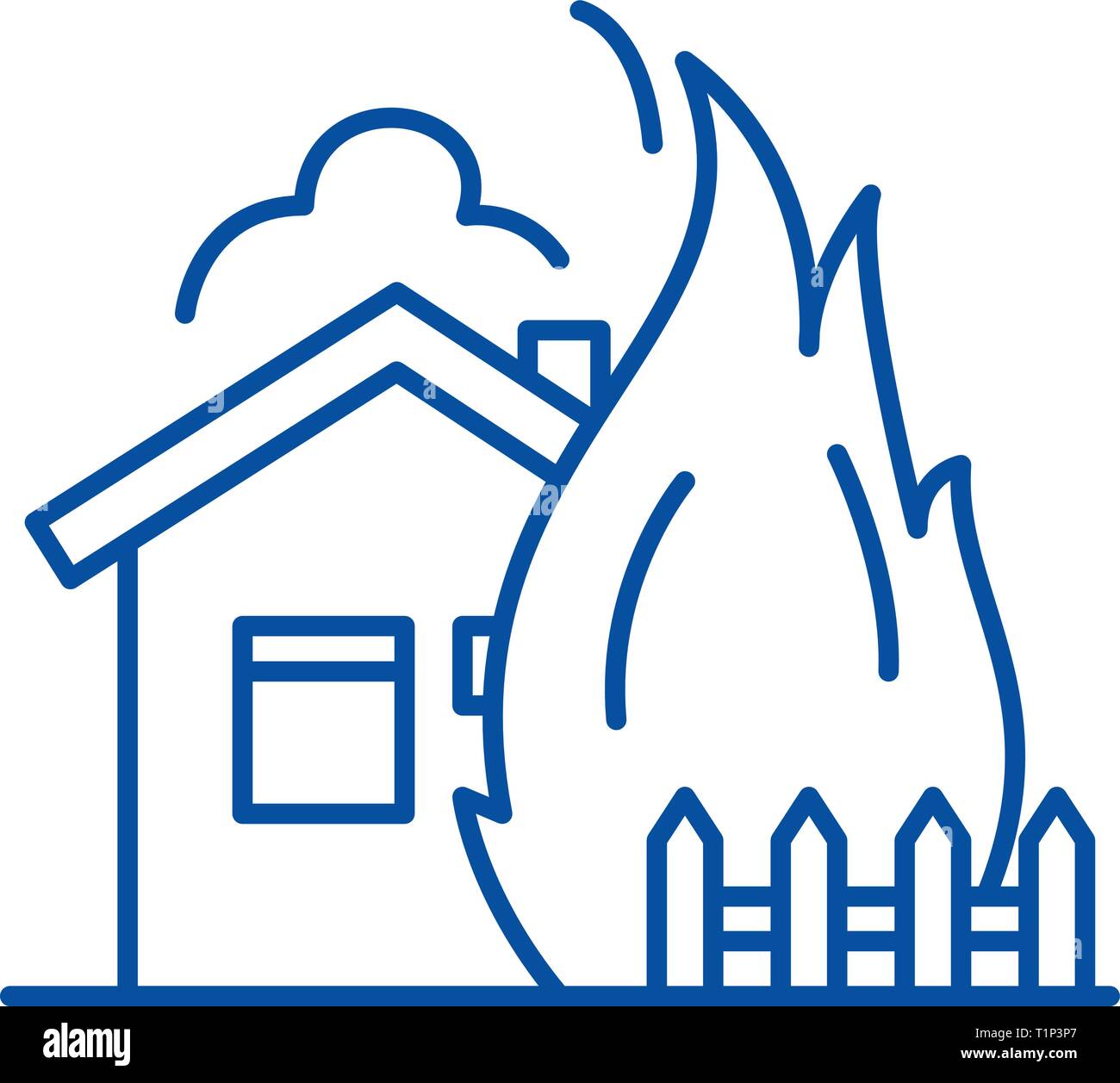 House fire line icon concept. House fire flat vector symbol, sign ...