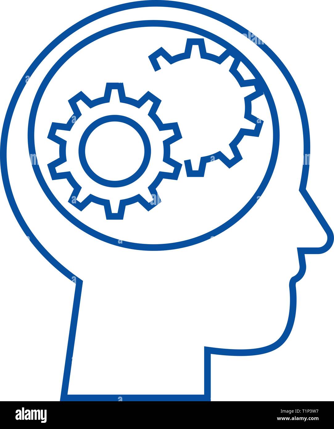 Human head with gears line icon concept. Human head with gears flat ...