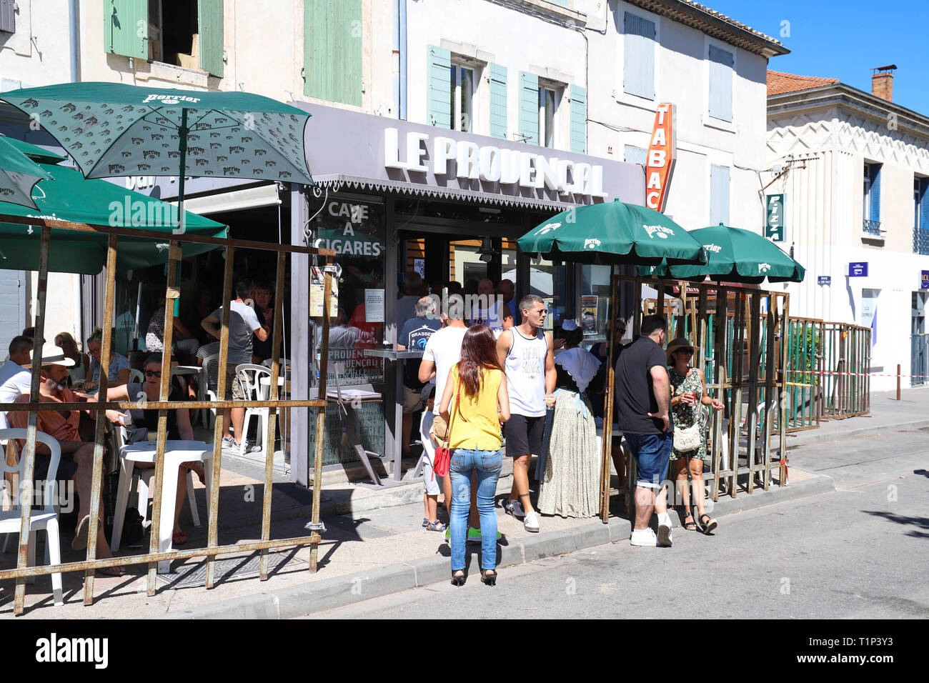 View of people in Provencal cafe , Saint Remy en Provence, France Stock ...