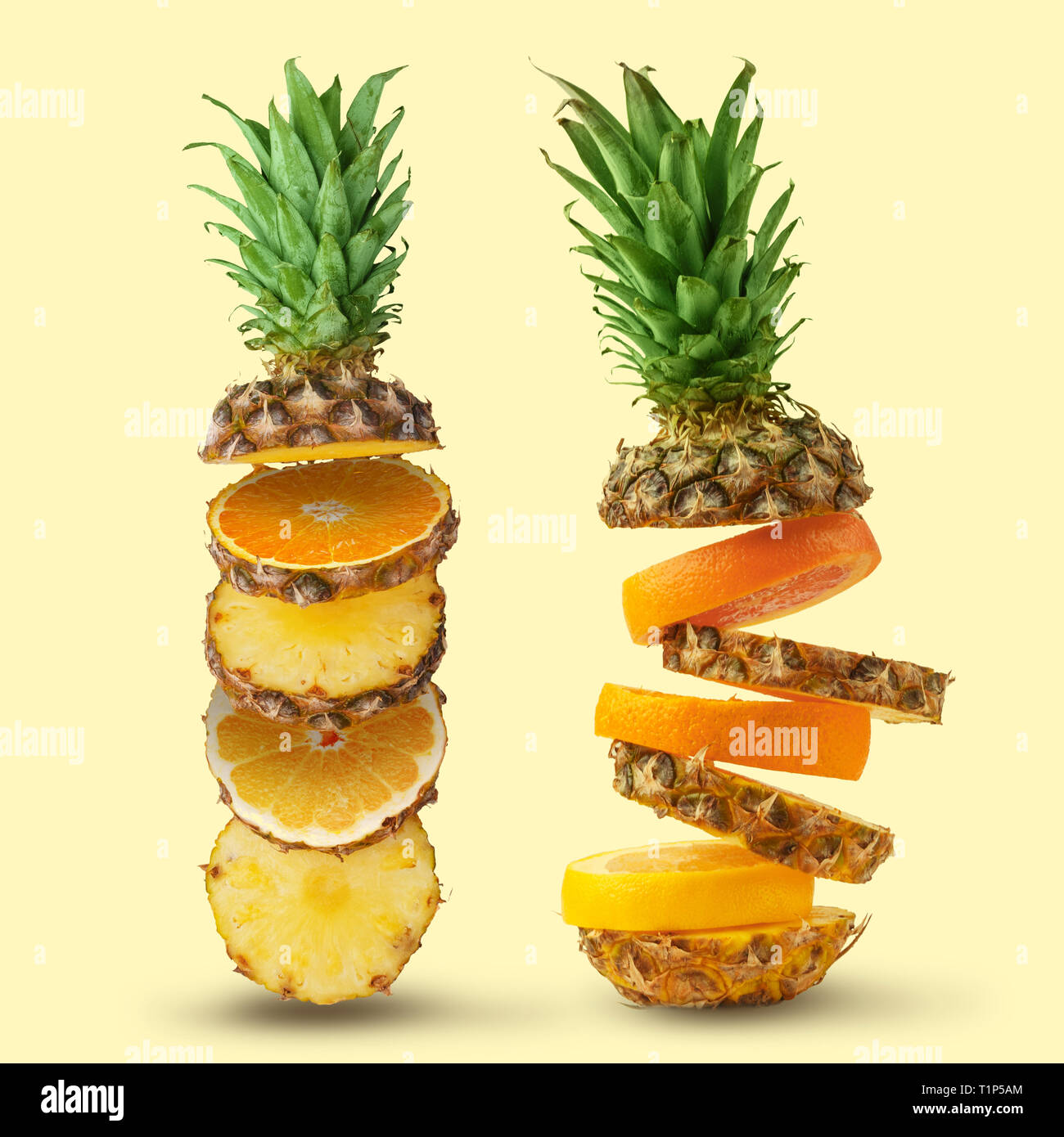 Juicy pineapple, cut into pieces on a white background. Isolated Stock ...