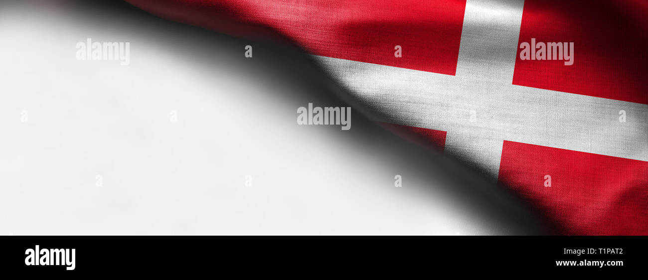 Waving flag of Denmark. on white background - right top corner flag ...