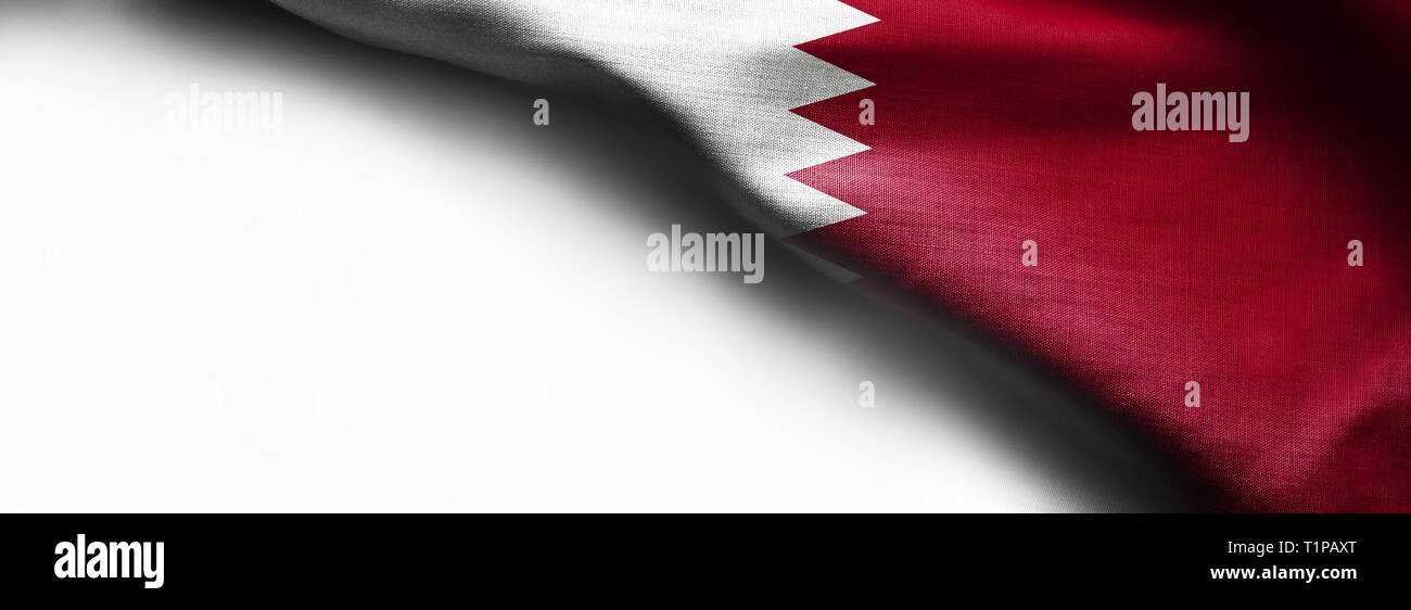 Fabric texture flag of Qatar on white background - right top corner ...