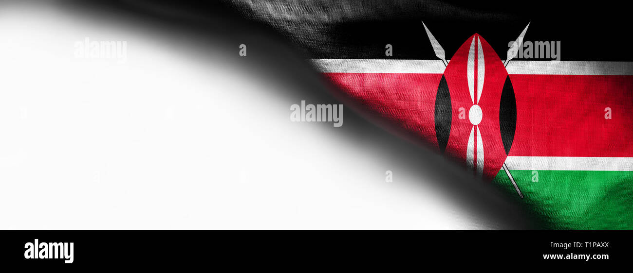 Kenya flag pattern on the fabric texture on white background - right ...