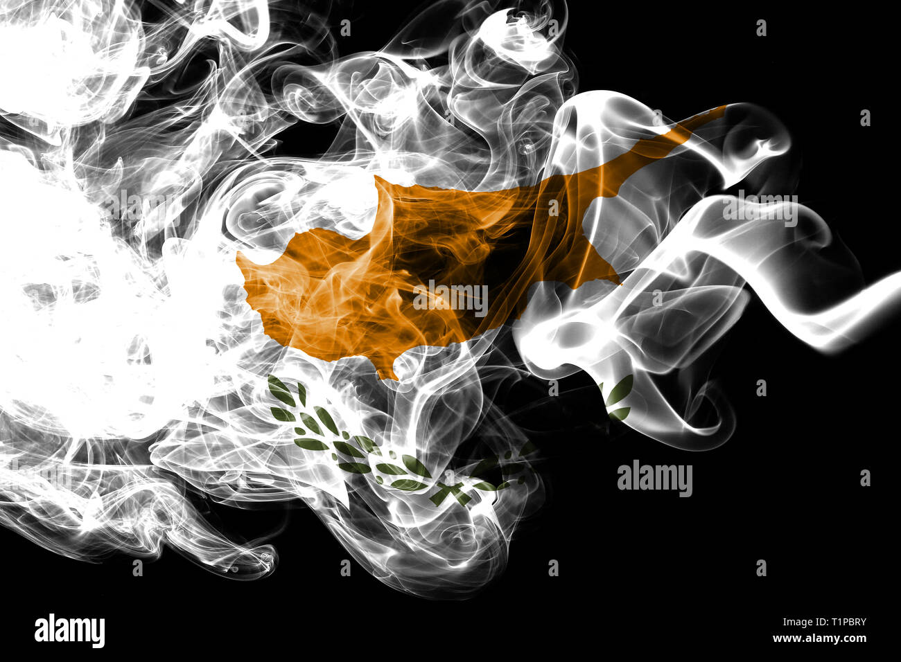 Cyprus smoke flag, island country in the Eastern Mediterranean Stock ...