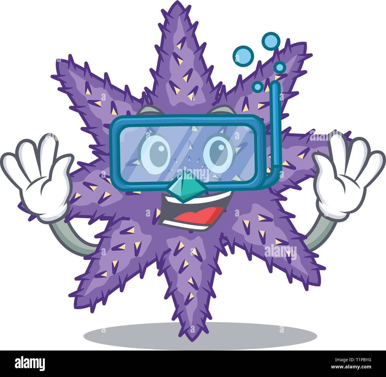 Diving purple starfish above cartoon coral reef vector illustration ...