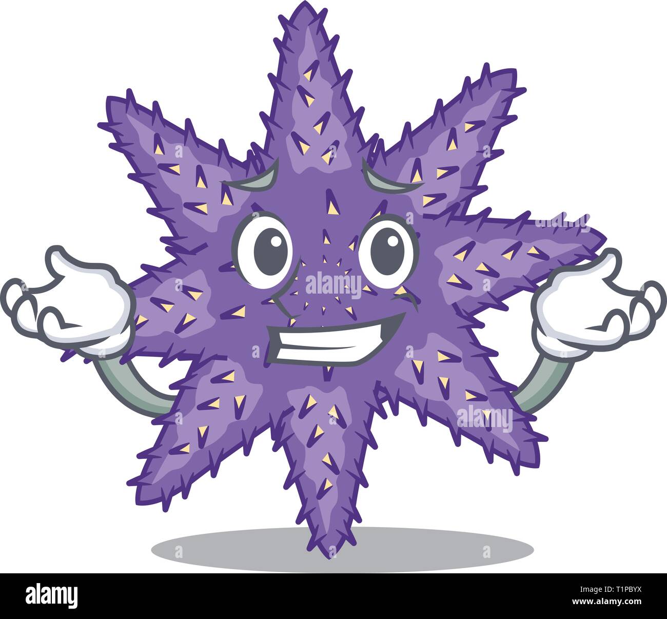 Grinning purple starfish above cartoon coral reef vector illustration ...