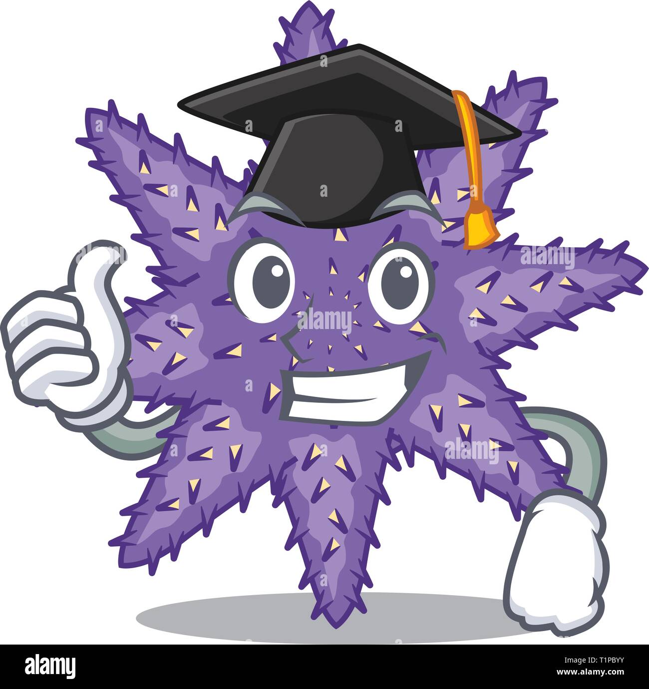 Graduation purple starfish above cartoon coral reef vector illustration ...