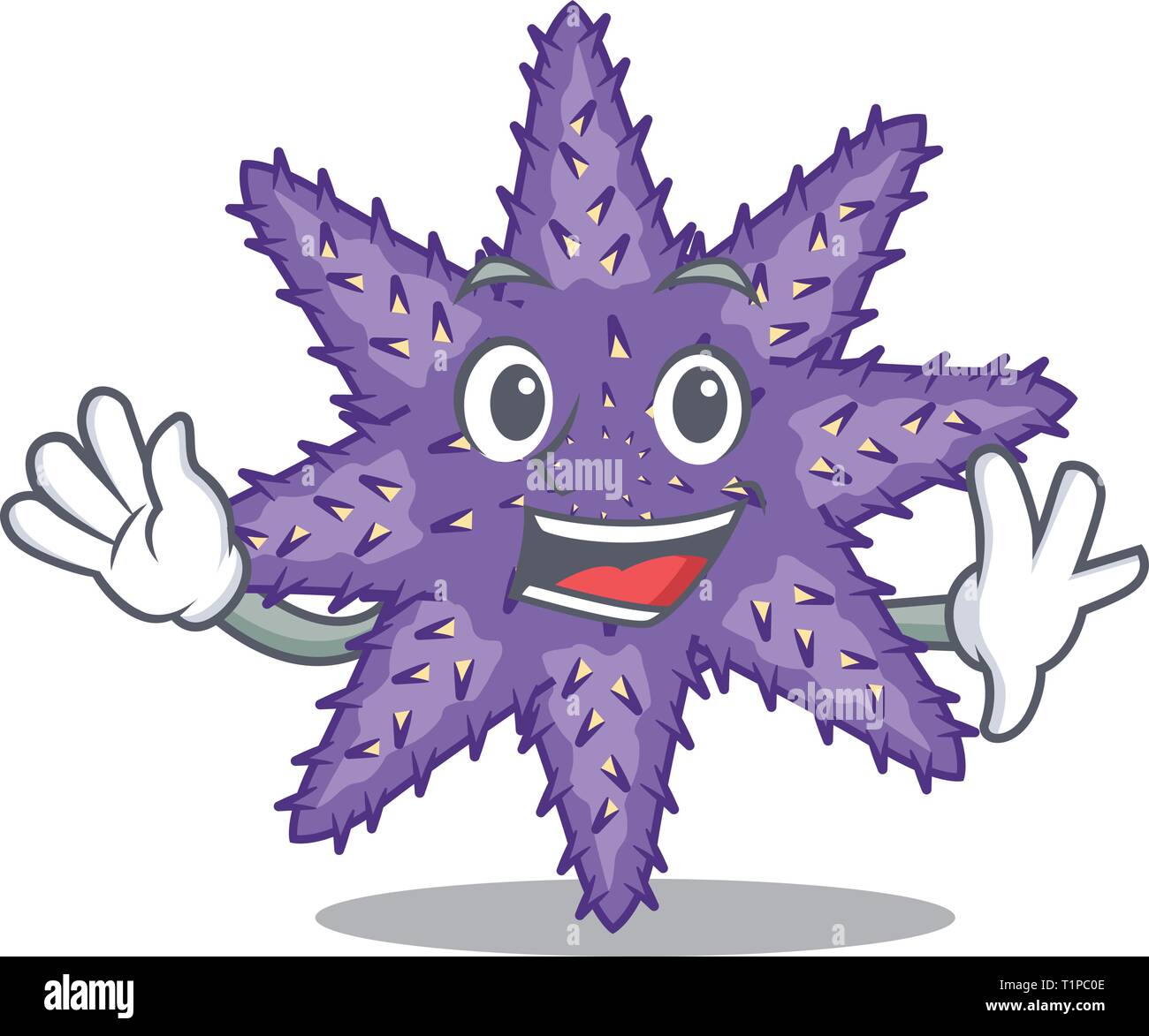 Waving purple starfish above cartoon coral reef vector illustration ...
