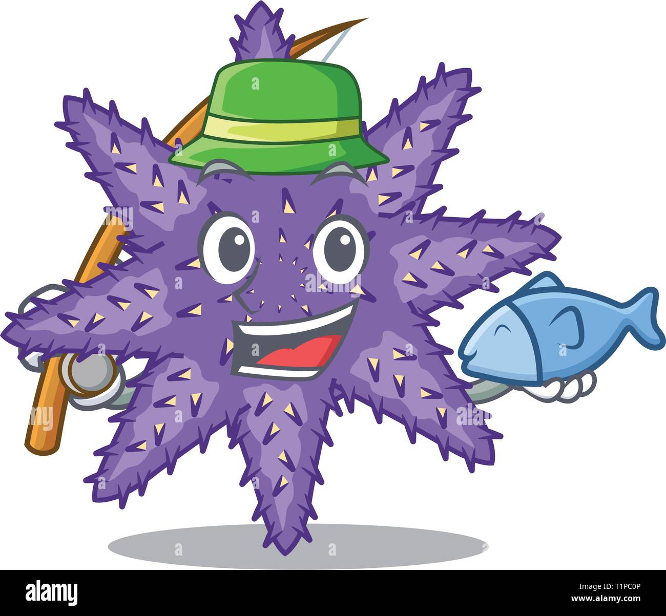 Fishing purple starfish in the character shape vector illustration ...
