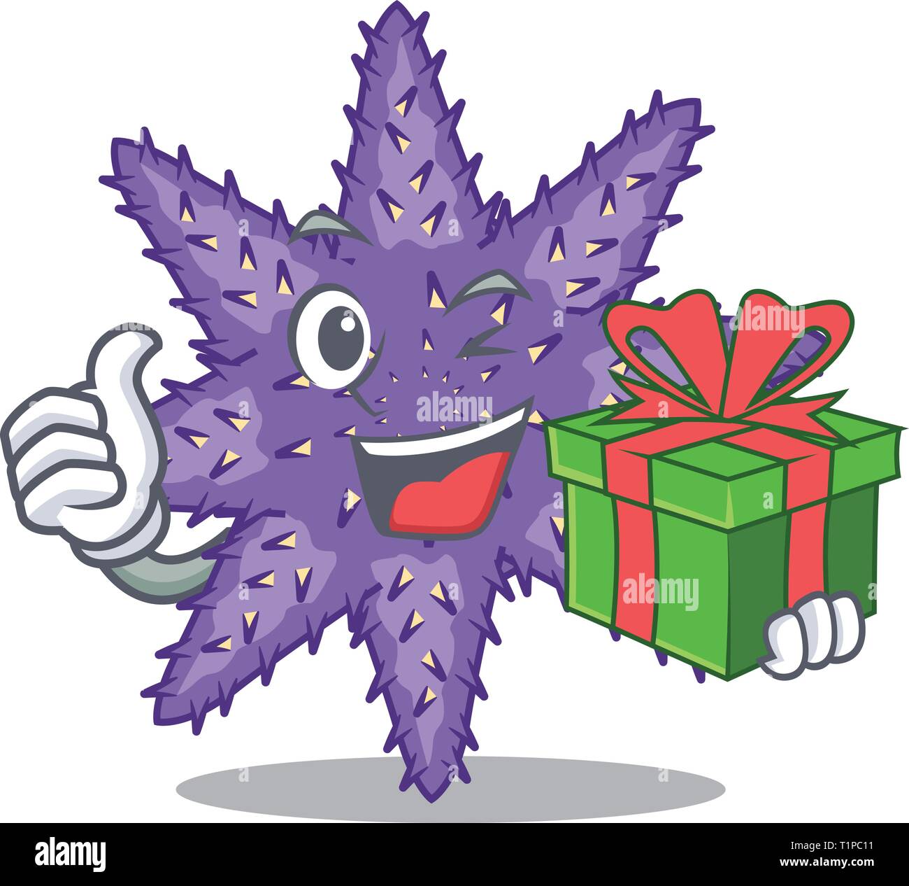 With gift purple starfish in the character shape vector illustration ...