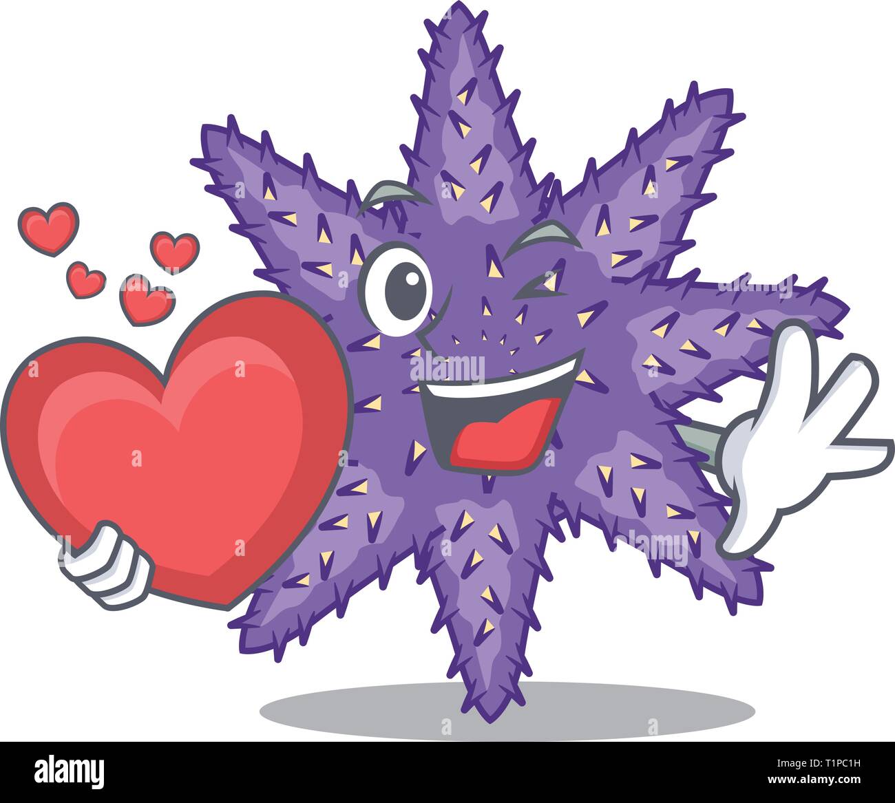 With heart purple starfish in the character shape vector illustration ...