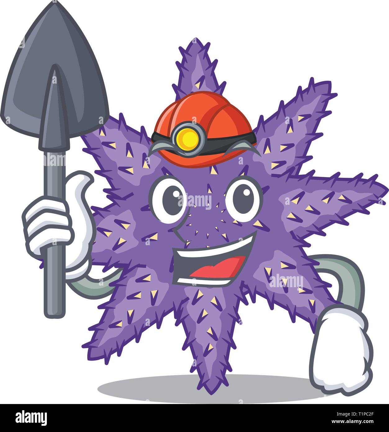 Miner purple starfish in the character shape vector illustration Stock ...