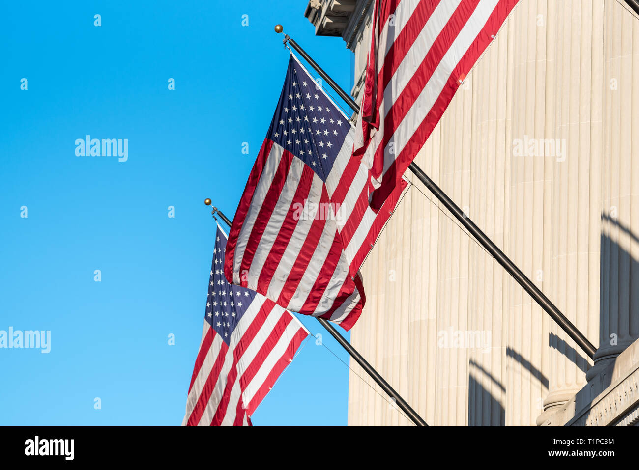 National flags of the United States of America flying outside US ...