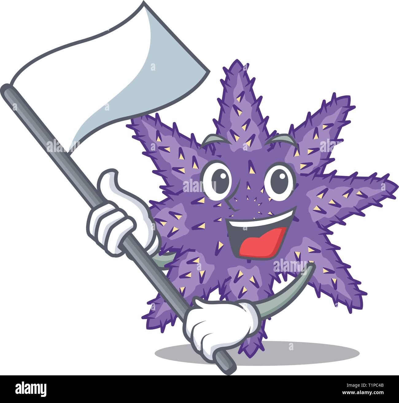 With flag purple starfish the cartoon above sand vector illustration ...