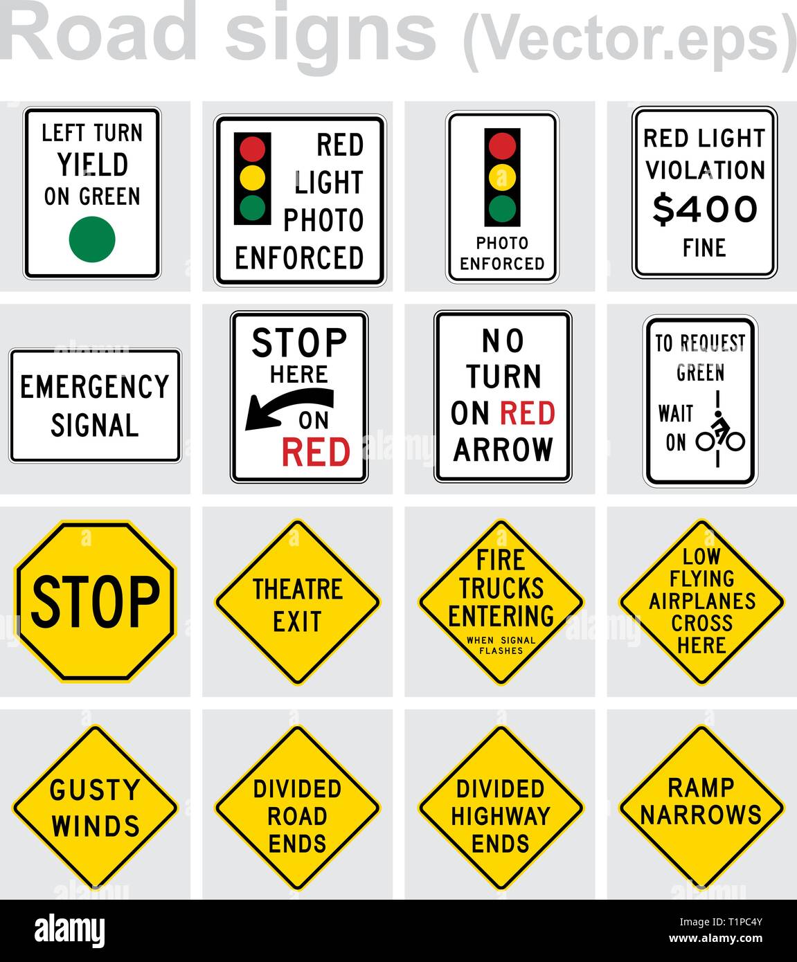 Traffic sign road concept design set. Illustration 4x4 per set Stock ...