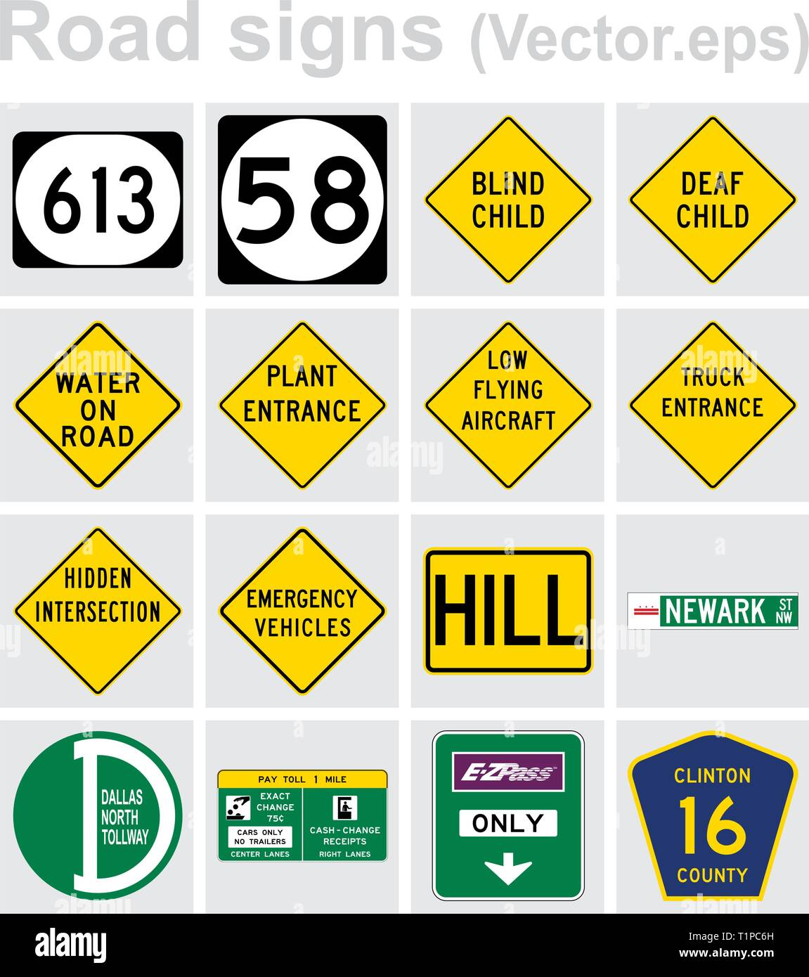 Traffic sign road concept design set. Illustration 4x4 per set Stock ...