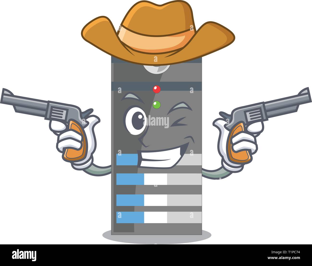 Cowboy data server next the cartoon computer vector illustration Stock ...
