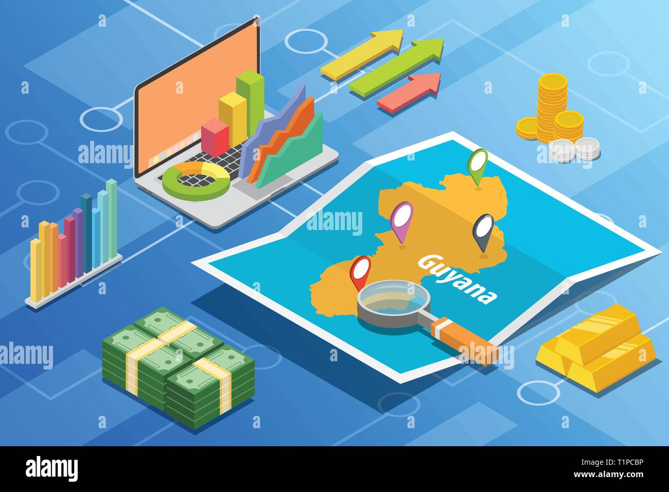 guyana isometric business economy growth country with map and finance ...